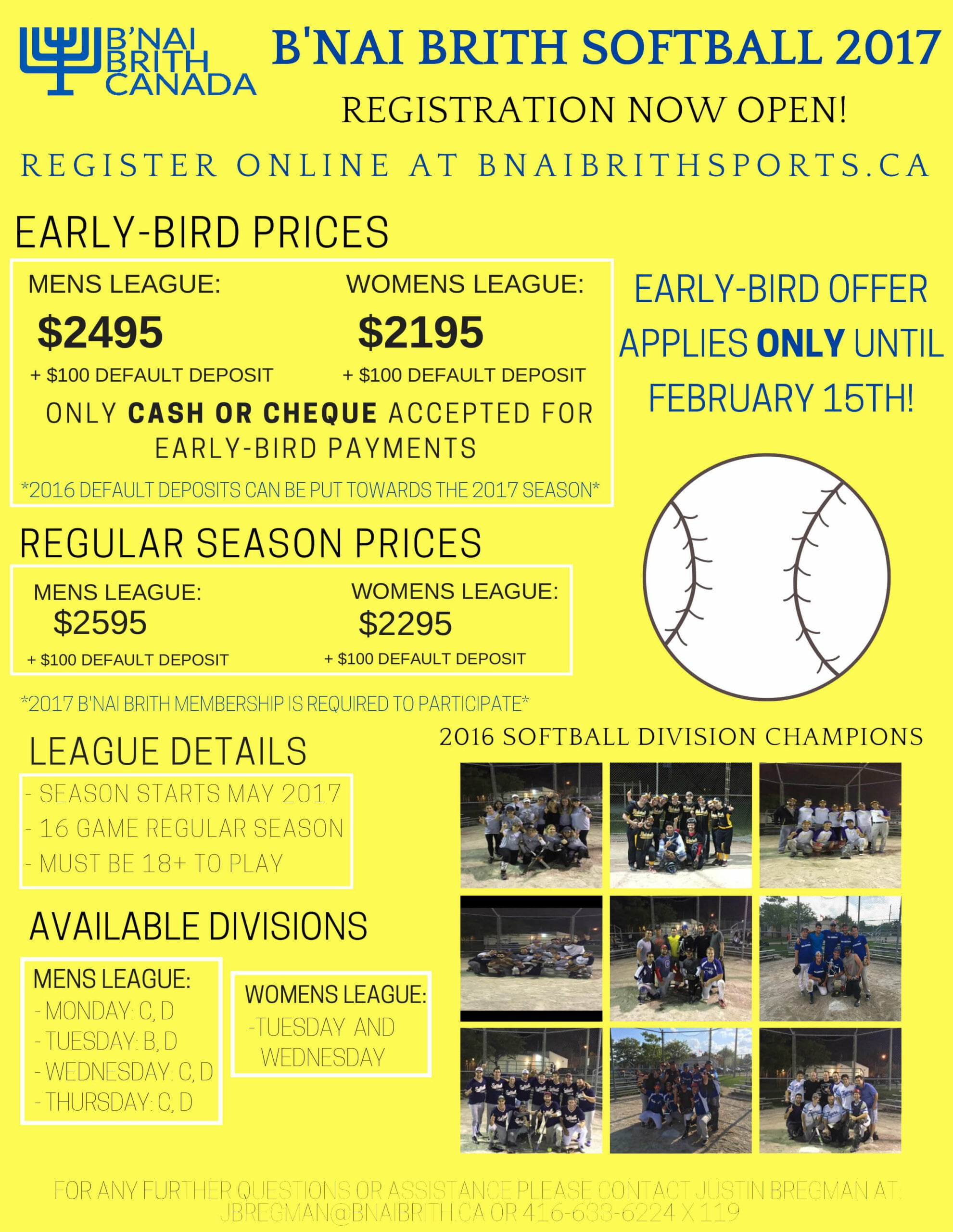 2017 Softball Registration Now Open! - B'nai Brith Canada