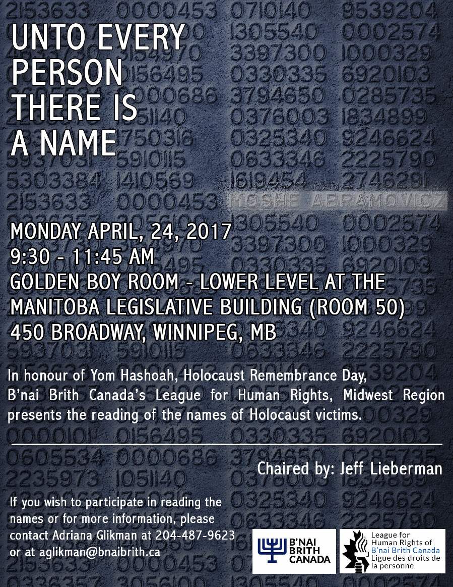 Unto Every Person There is a Name - Winnipeg Holocaust Remembrance ...