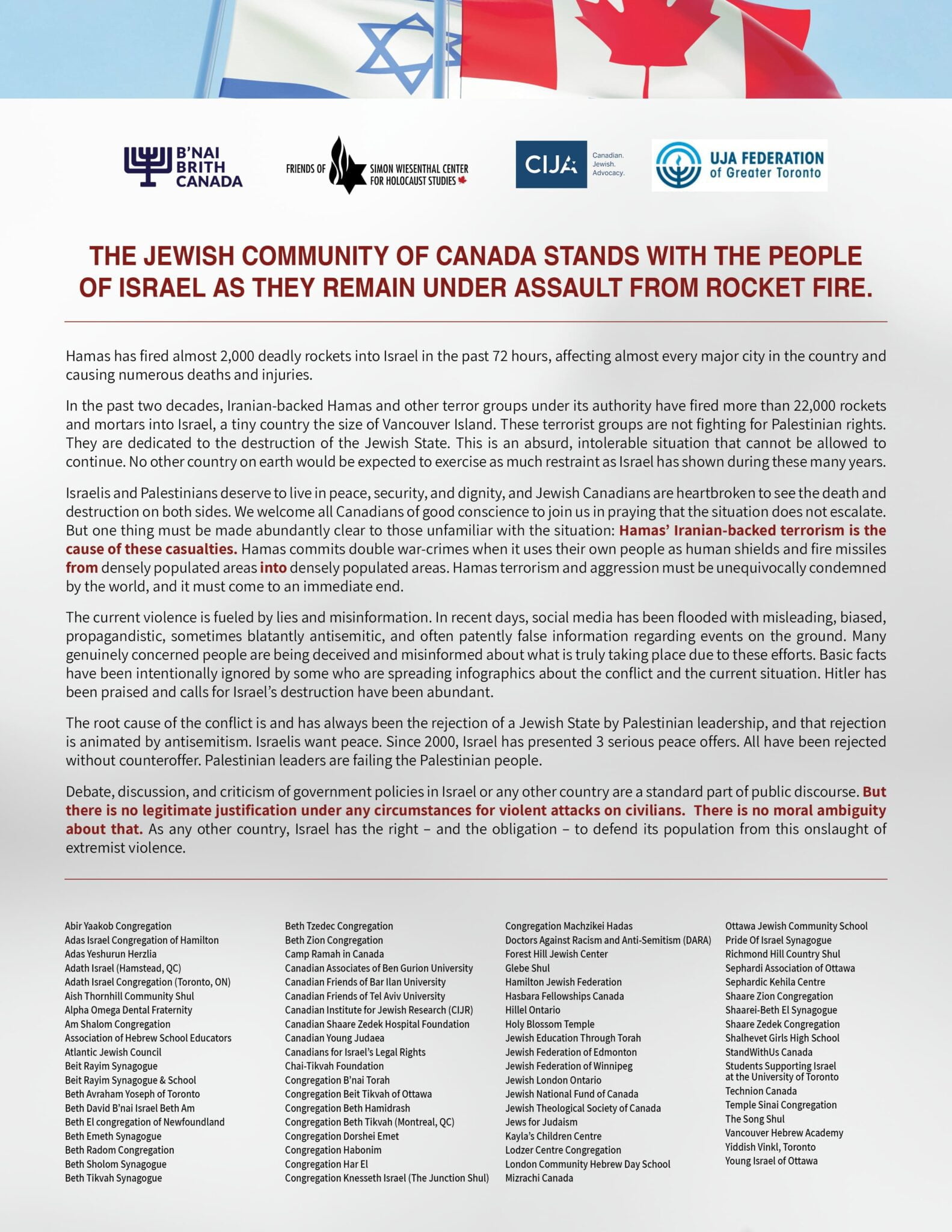 Community Statement: The Jewish Community of Canada Stands with the ...