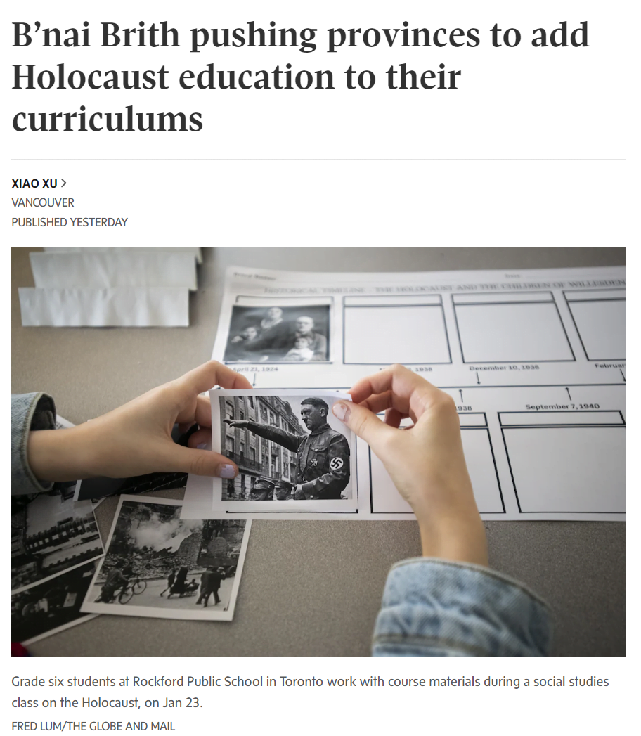 B’nai Brith pushing provinces to add Holocaust education to their ...