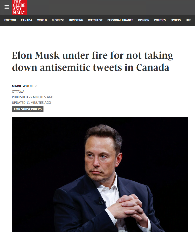 Elon Musk under fire for not taking down antisemitic tweets in Canada ... Elon Musk under fire for not taking down antisemitic tweets in Canada ...
